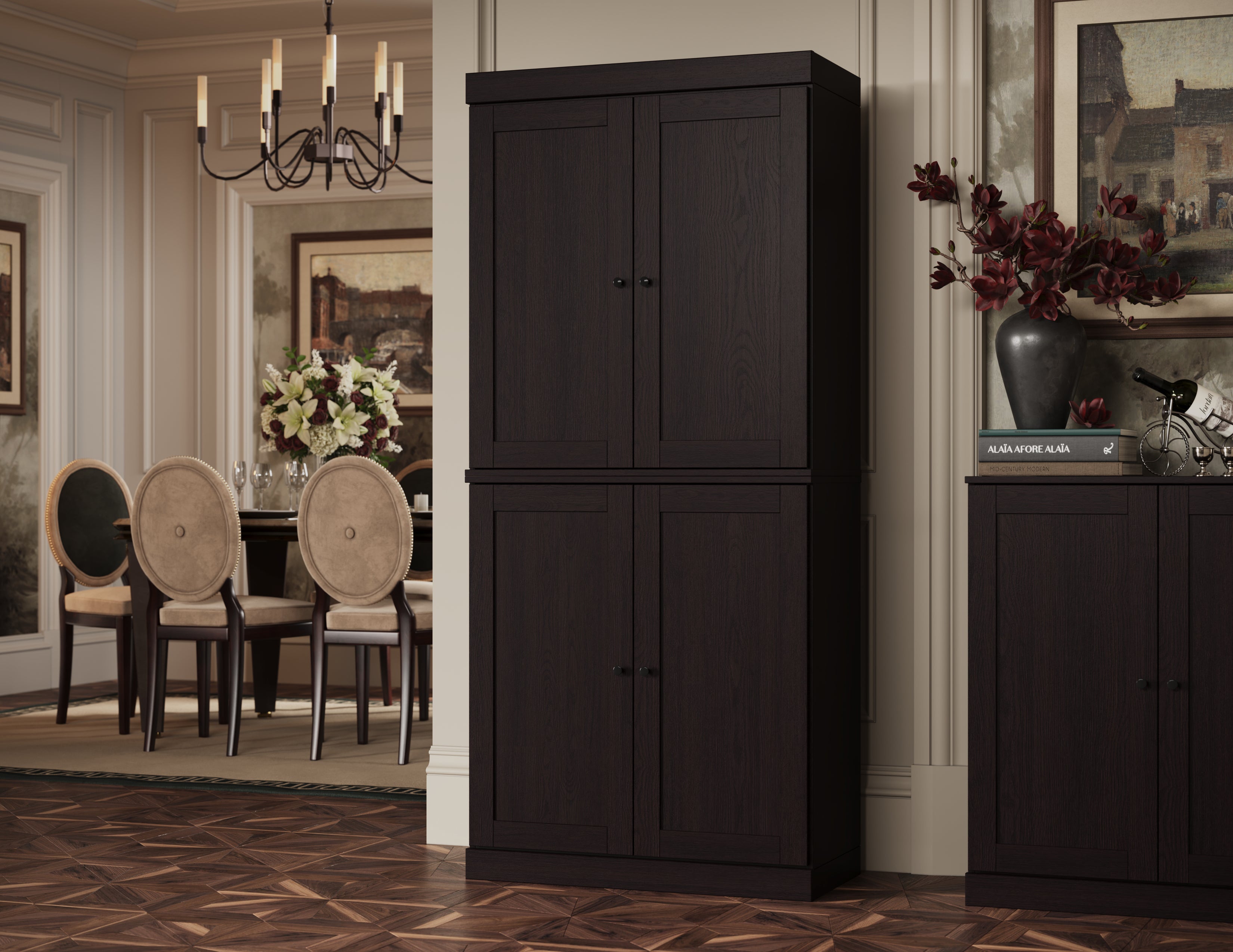 Premium 100% Solid European Oak Hardwood Modular Dining Room Cabinet w ...