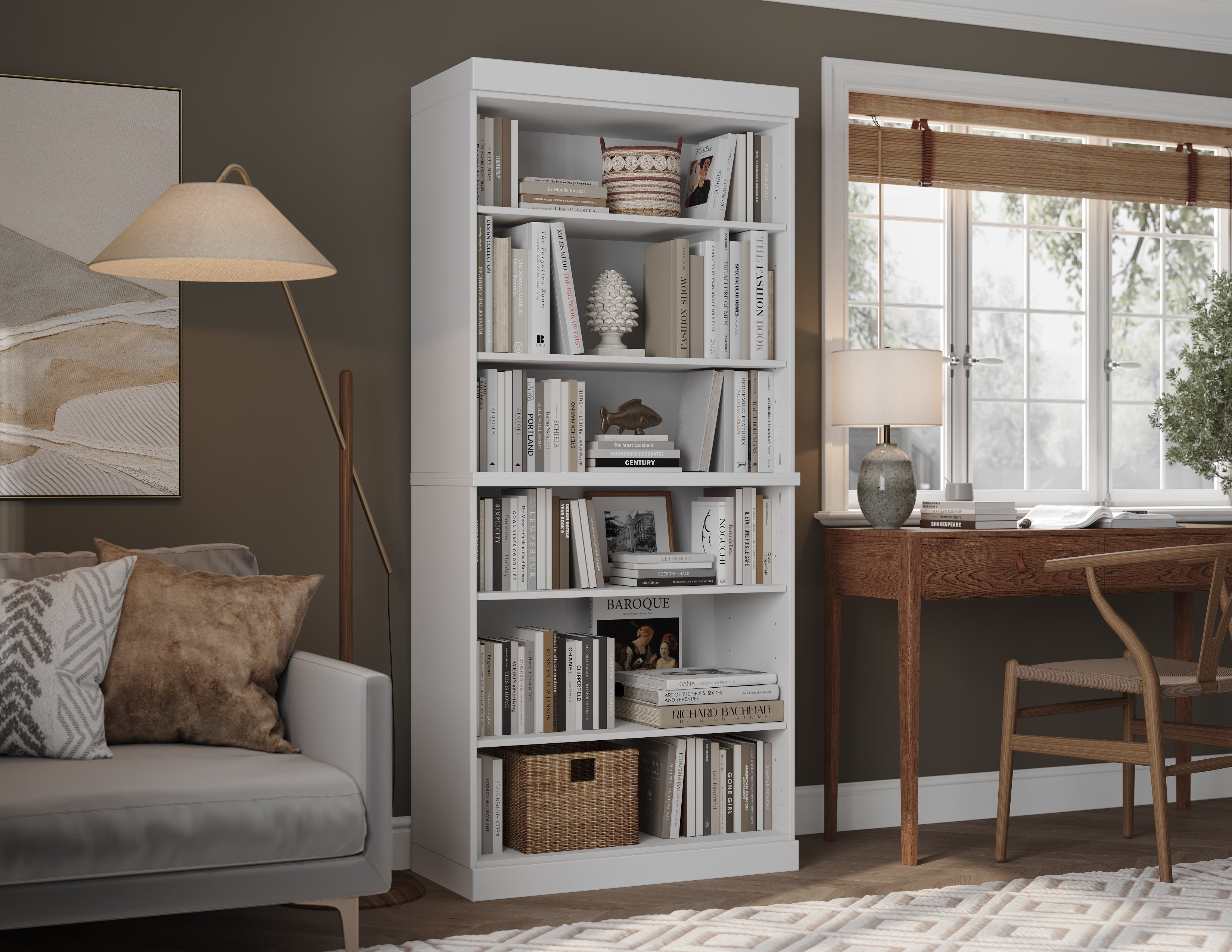100% Solid Wood Tall Modular Bookcase Cabinet with 6 Adjustable Shelve ...