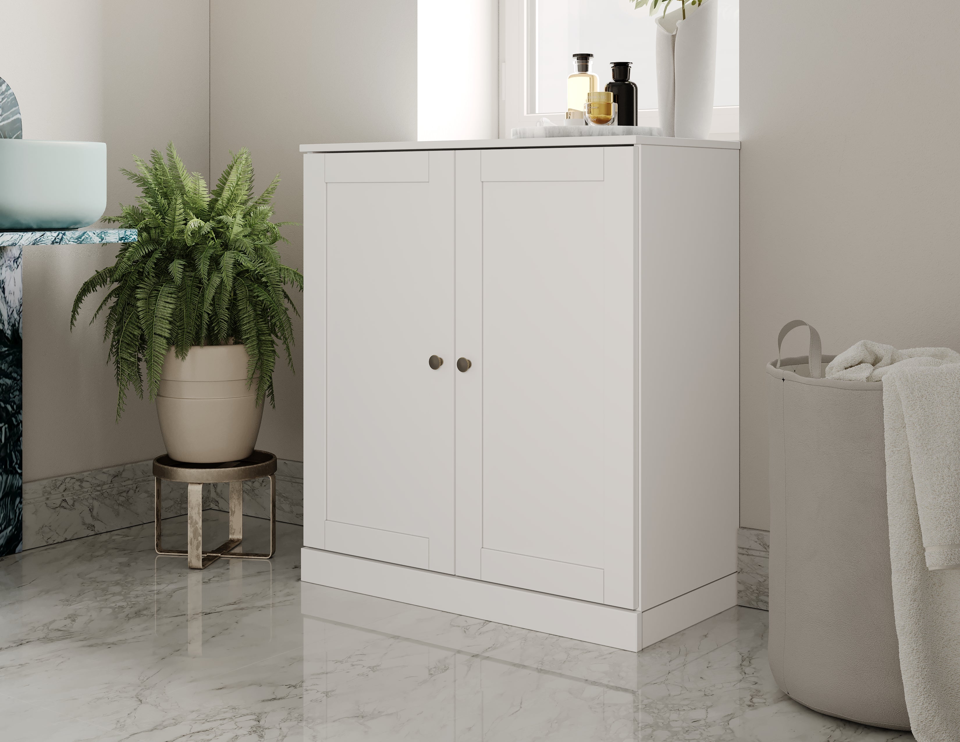 100% Solid Wood Freestanding Bathroom Linen Storage Cabinet with Shake ...