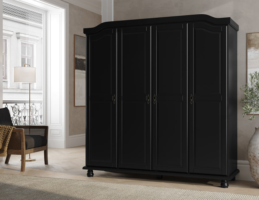 100% Solid Wood Kyle 4-Door Wardrobe Armoire with Solid Wood Doors ...