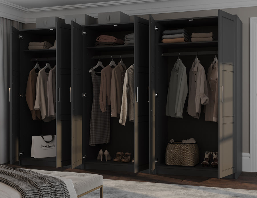 100% Solid Wood Modular 6-Door Wardrobe Armoire with Raised Panel Door ...