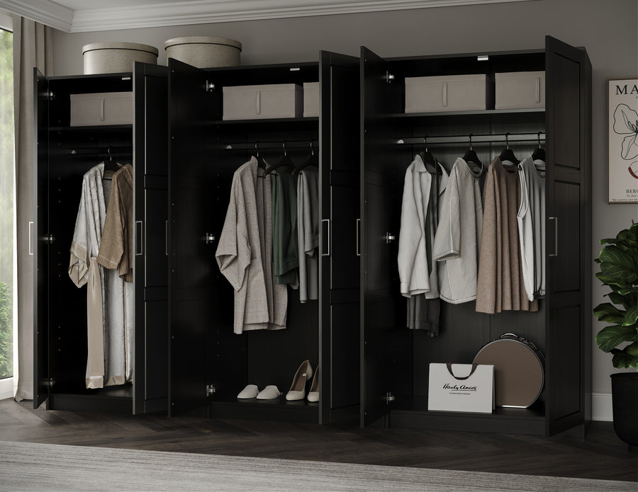 100% Solid Wood Modular 6-Door Wardrobe Armoire with Raised Panel Door ...