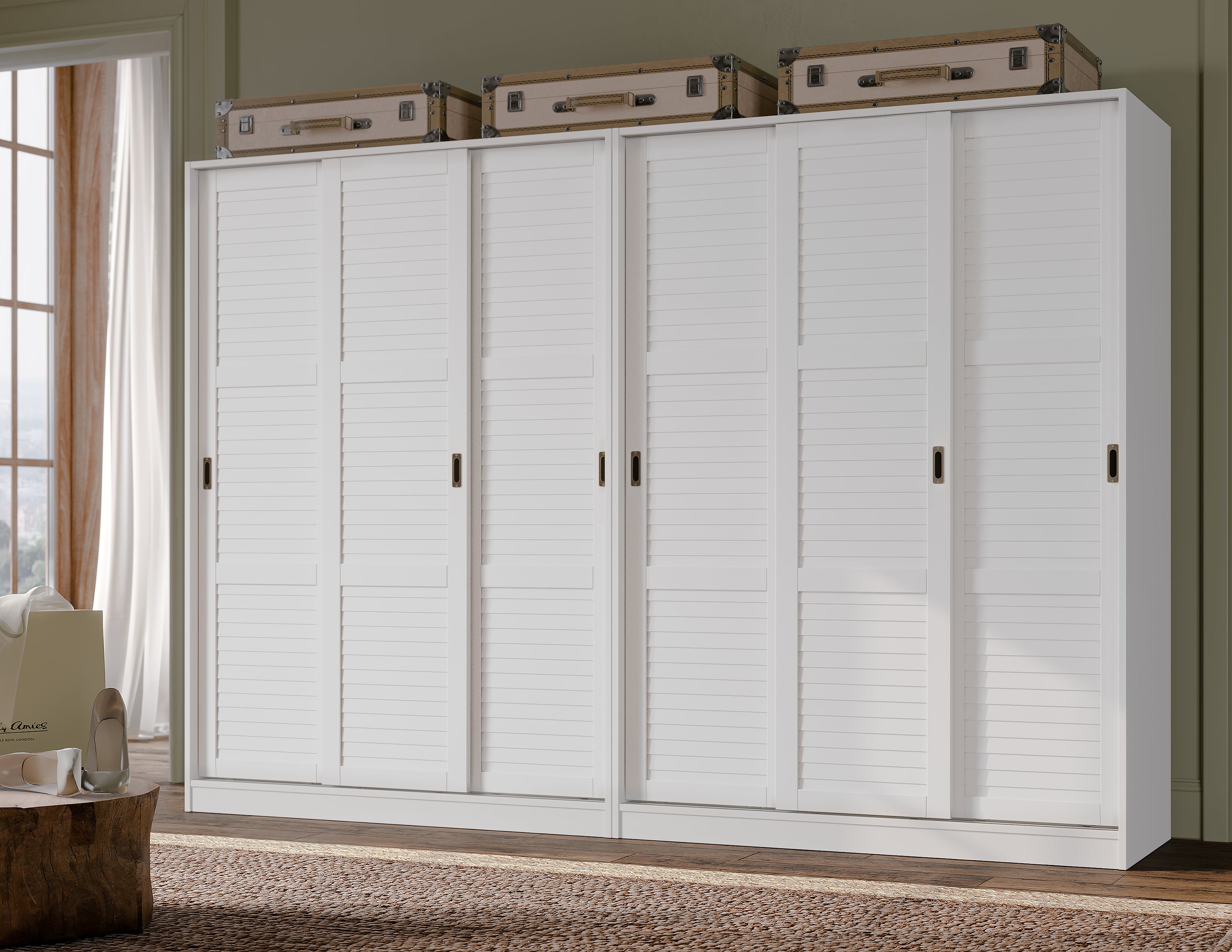 Solid Wood 6 Sliding Wardrobe With Louvered Doors – Palace Imports