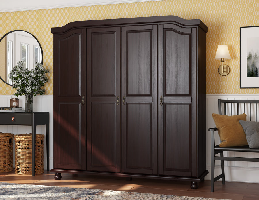 100% Solid Wood Kyle 4-Door Wardrobe Armoire with Solid Wood Doors – Palace Imports