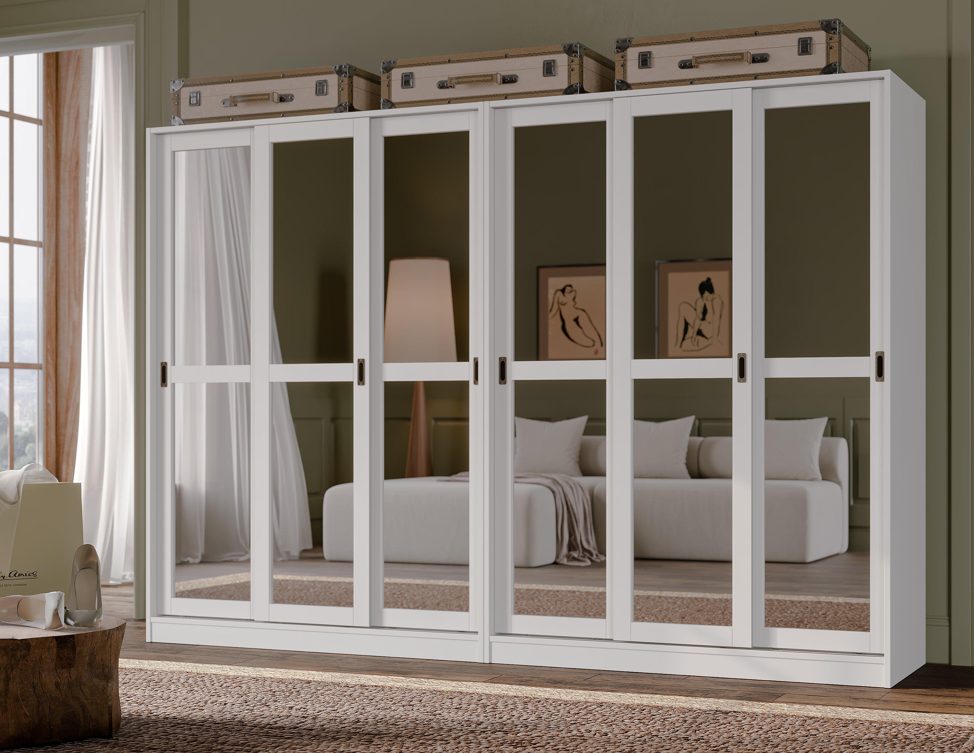 100% Solid Wood Sliding Door Wardrobe Armoire with Mirrored Doors ...